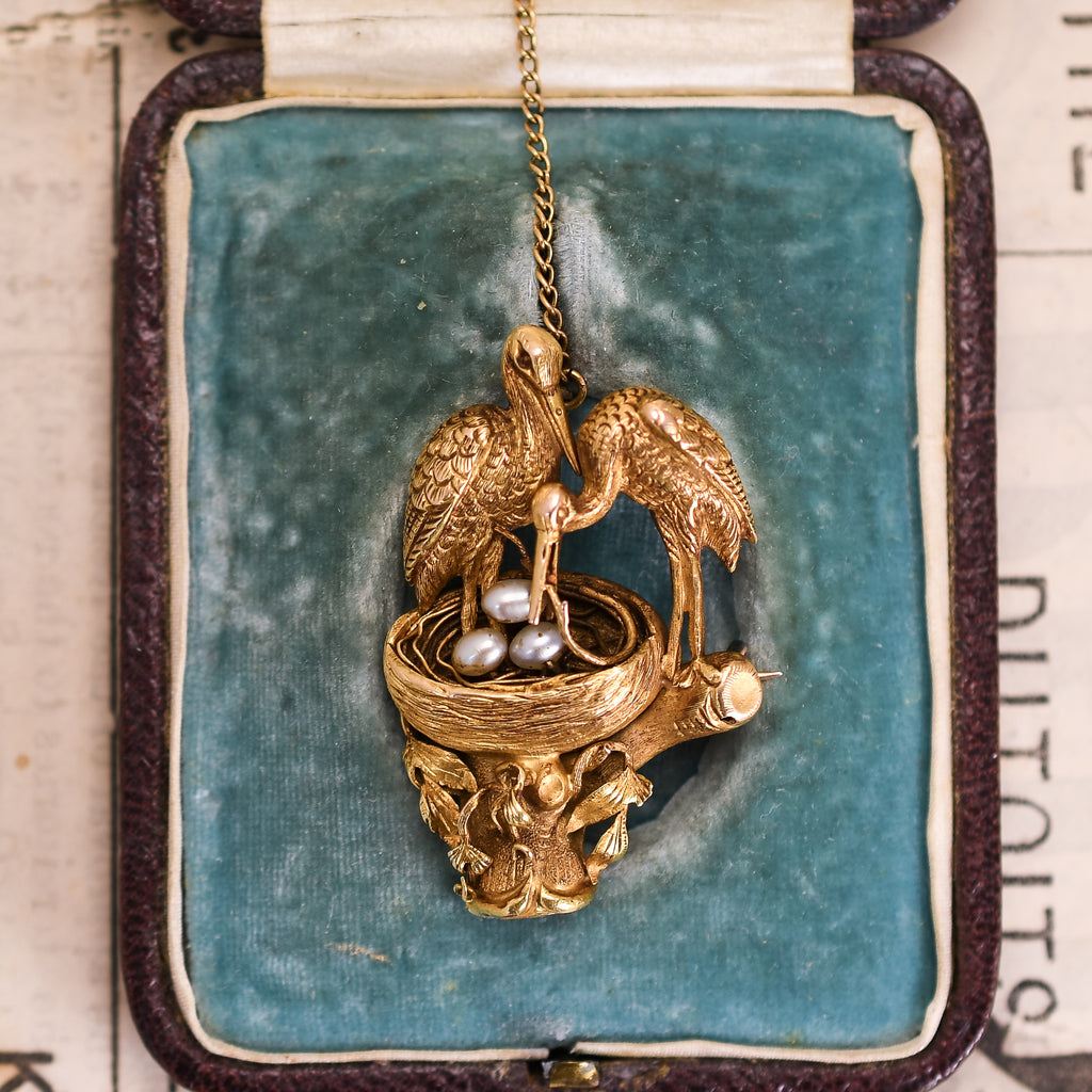 Victorian Pearl Stork Fertility Brooch – Butter Lane Antiques