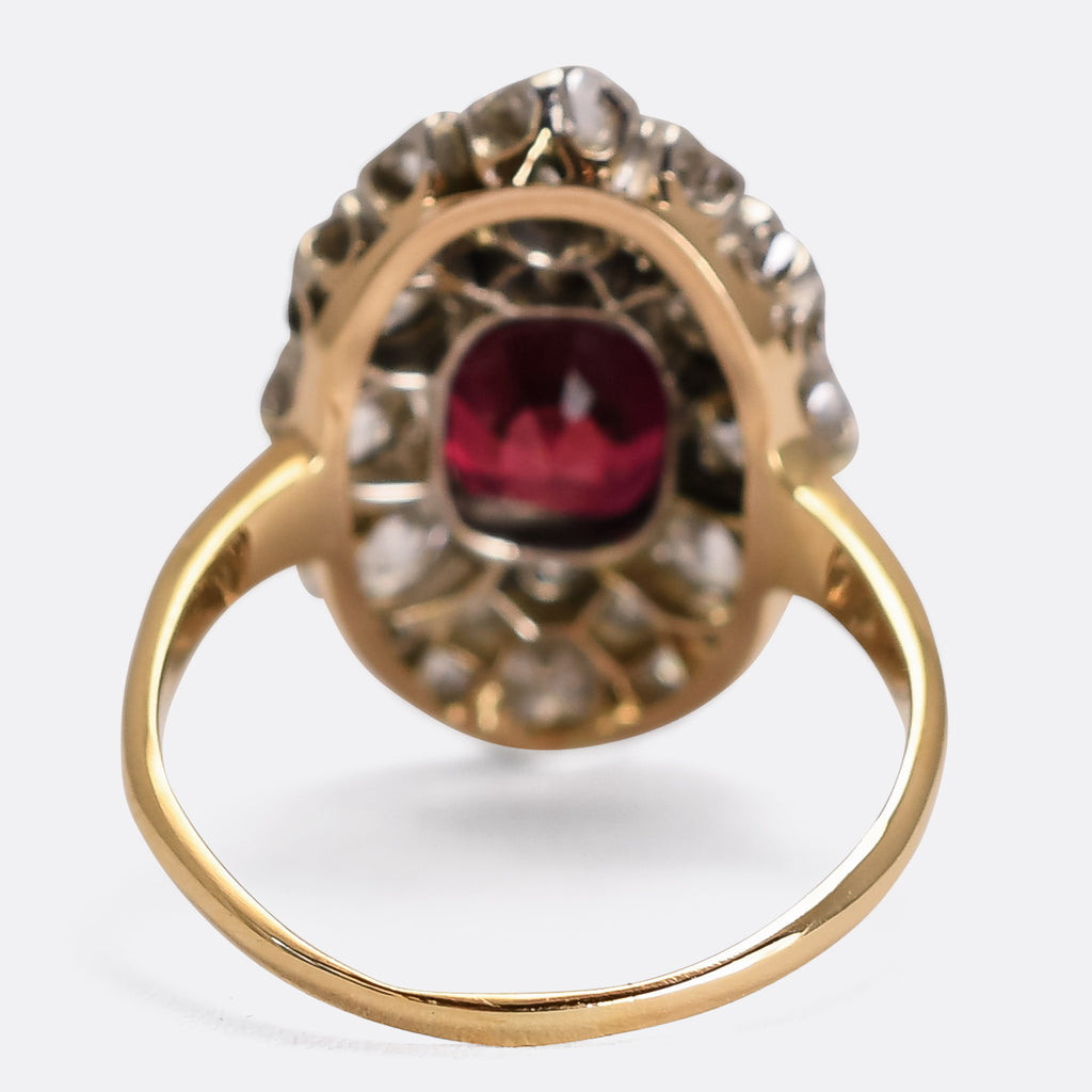 Victorian Ruby & Diamond Oval Cluster Ring – Butter Lane Antiques