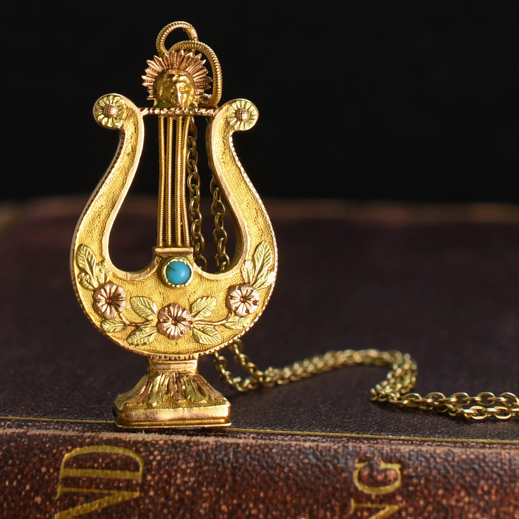 Regency Period Three-Tone Gold & Turquoise Lyre Fob Pendant – Butter ...