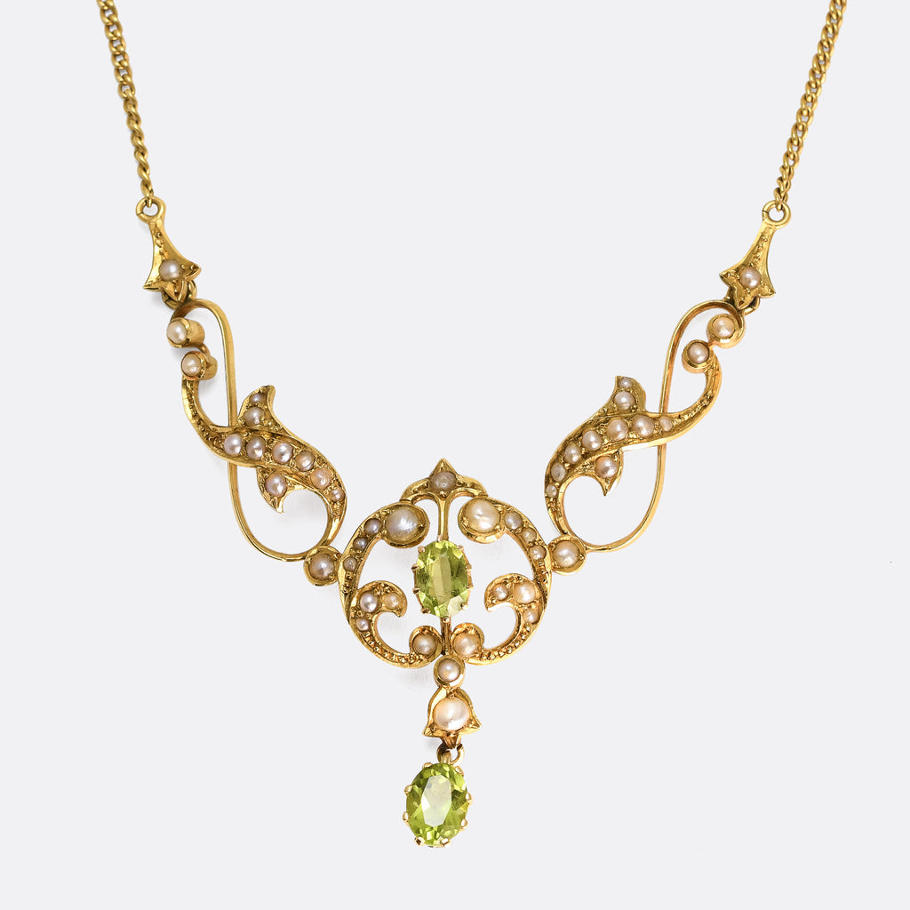 Edwardian Peridot & Pearl Lavaliere Necklace – Butter Lane Antiques