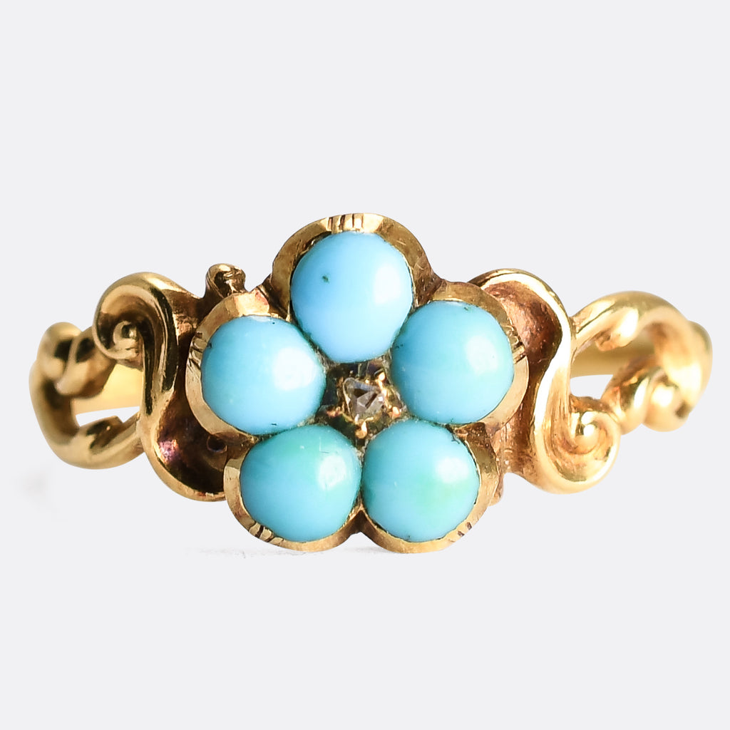 Georgian Turquoise & Diamond Forget-Me-Not Ring – Butter Lane Antiques