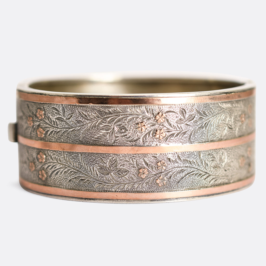 Set of Three Victorian Silver Cuff Bangles with Rose Gold Inlay ...