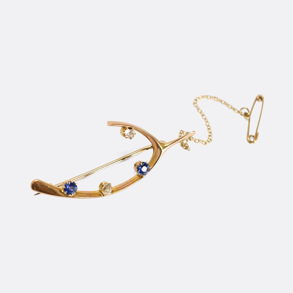Victorian Diamond & Sapphire Wishbone Brooch – Butter Lane Antiques