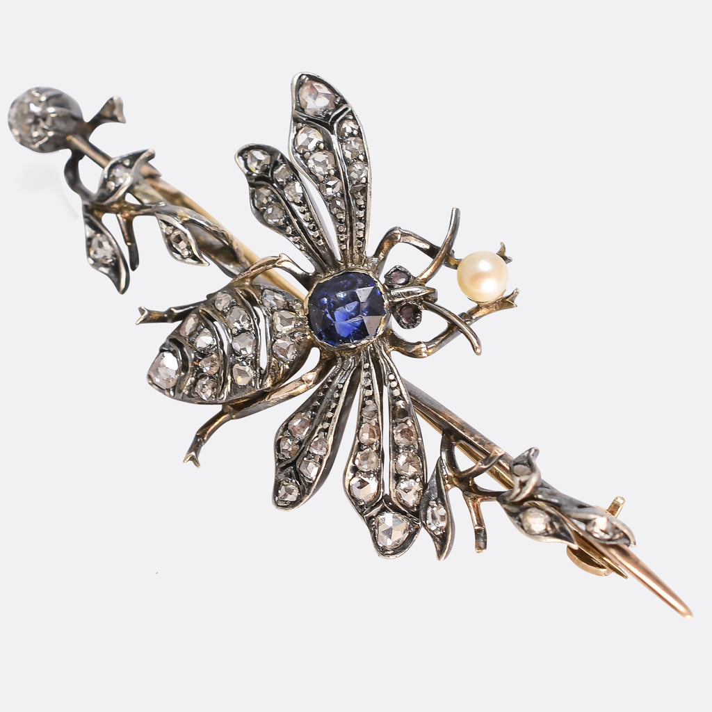 Victorian Diamond, Sapphire & Pearl Insect Brooch – Butter Lane Antiques