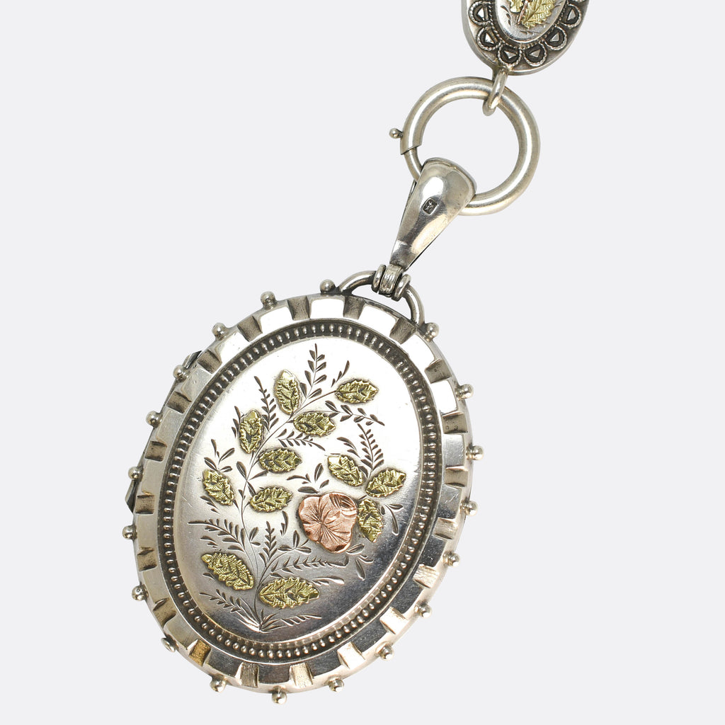 Victorian "Language of Flowers" Silver Locket & Collar Necklace ...