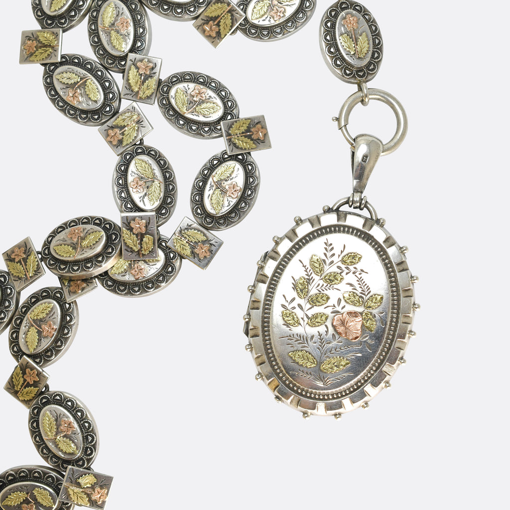 Victorian "Language of Flowers" Silver Locket & Collar Necklace ...