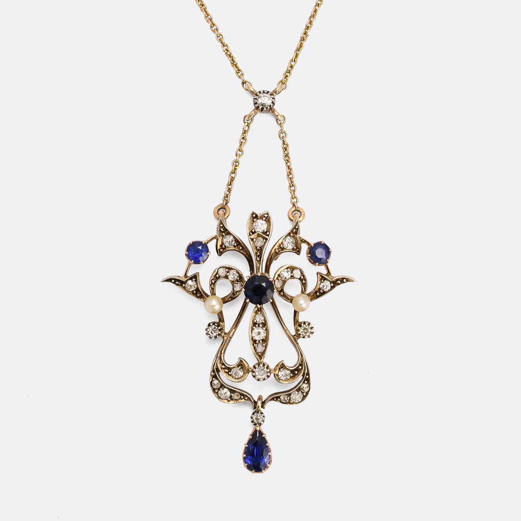 Late Victorian Sapphire, Pearl & Diamond Lavalier Pendant – Butter Lane ...