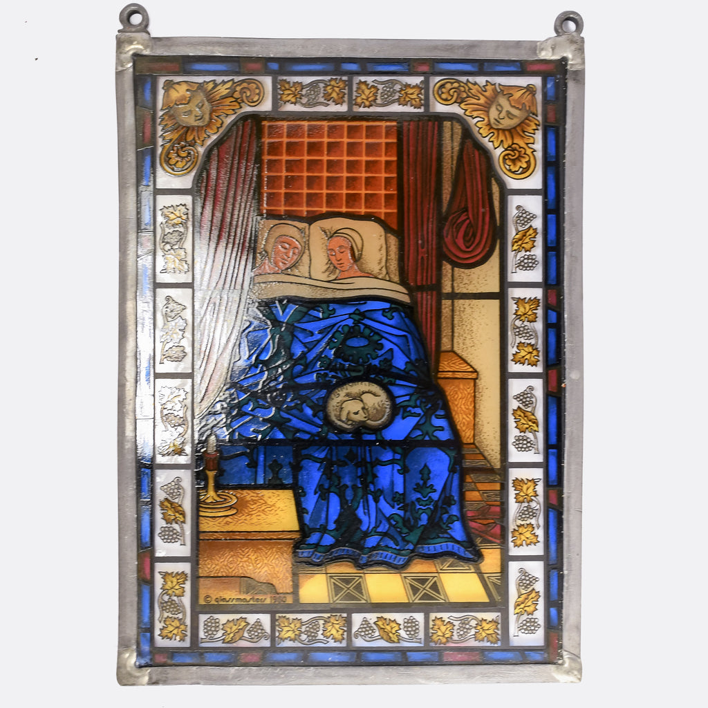 Vintage Stained Glass "Medieval Marital Bed with Dog" Panel – Butter ...